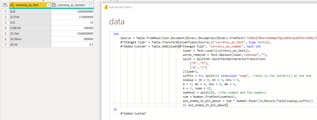 Convert currency stored as B or M to a number in PowerQuery - flex your ...