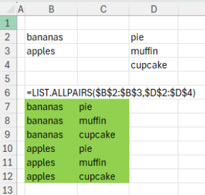 Calculate all pairs from two lists in Excel - flex your data